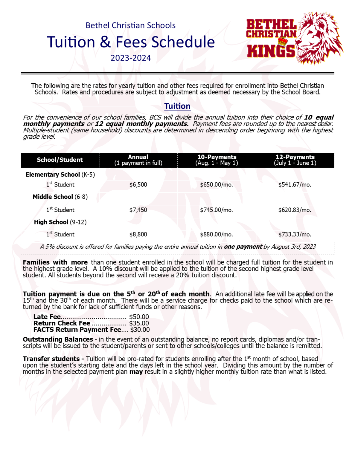 K-12 Tuition and Fees 2023-24